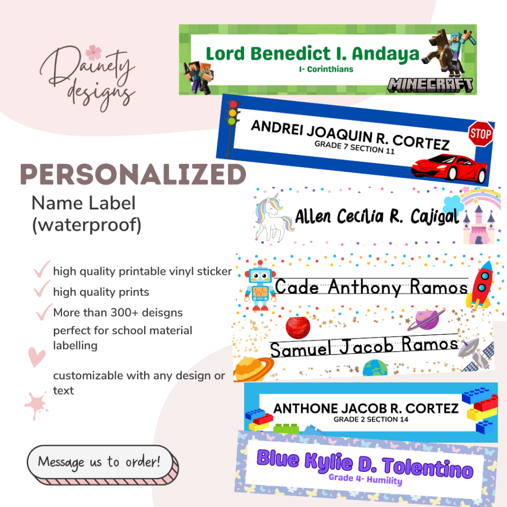 Dainety Designs Personalized Printable Name Label Sticker ...