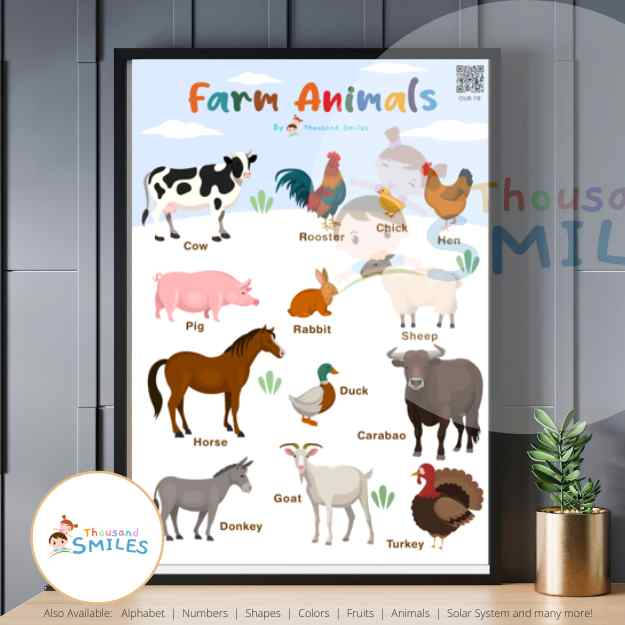 Farm Animals White Chart Laminated Wall Poster A4 size Educational ...
