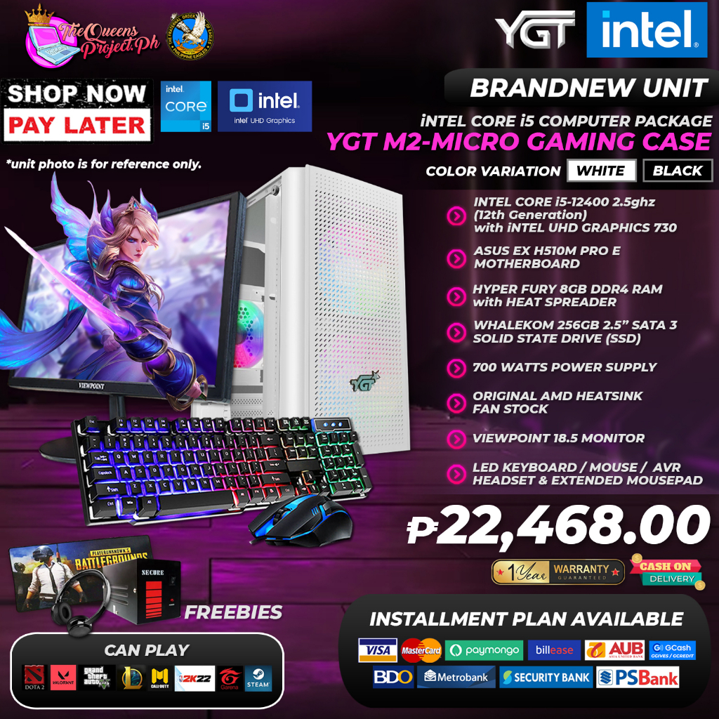 BRANDNEW Computer Set CPU-YGT M2 Micro Gaming Case-Intel Core i5 12400 ...