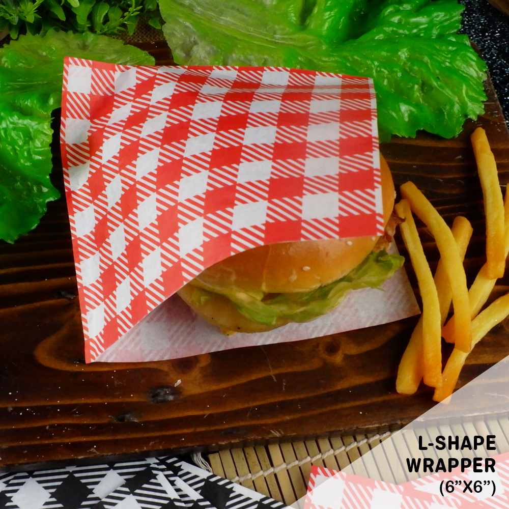 L-SHAPE Checkered Design Wrapper GREASEPROOF Paper (Burger / Sandwich ...