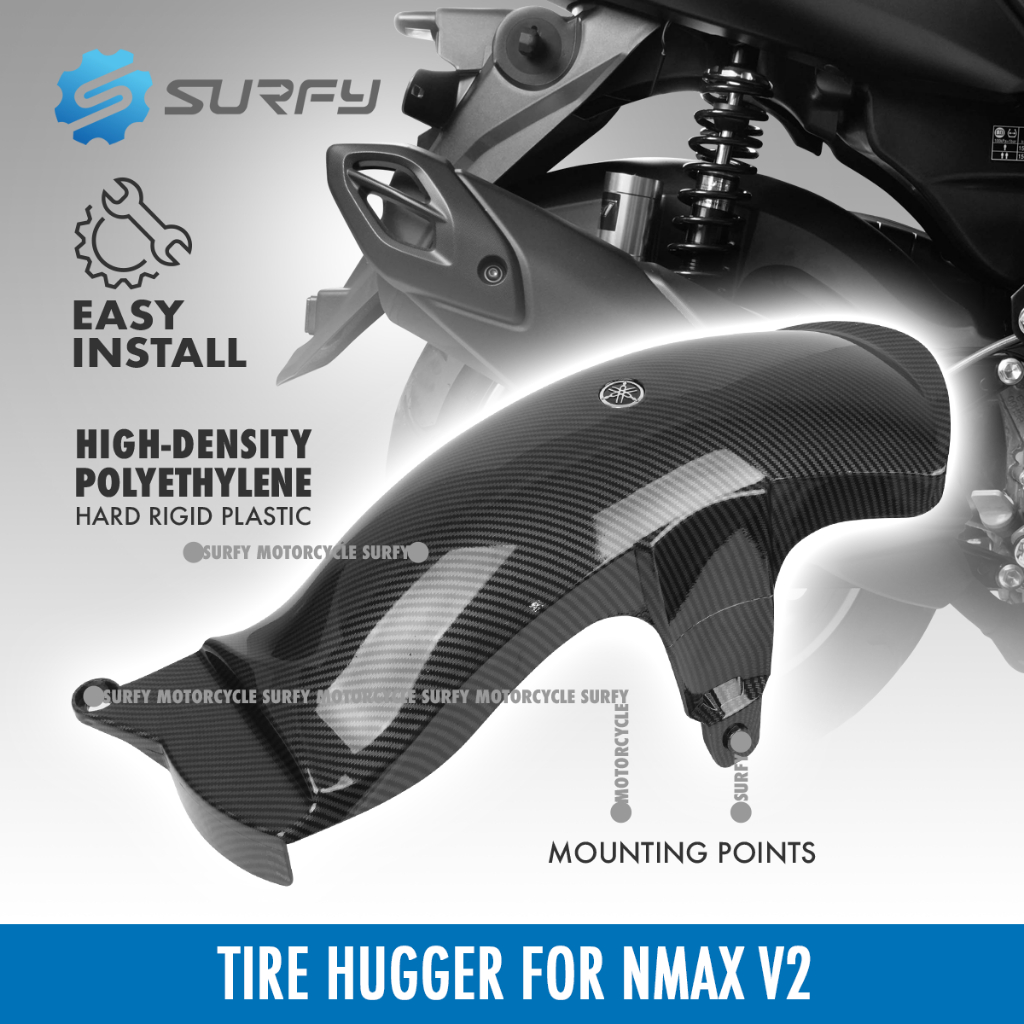 Nmax v2 Tire Hugger Rear Fender Carbon Fiber with Bolts Set Yamaha LOGO ...