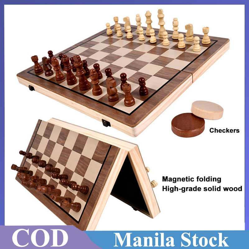2 in 1 Magnetic Chess Set Wooden Folding Classic Chess Board Solid Wood ...
