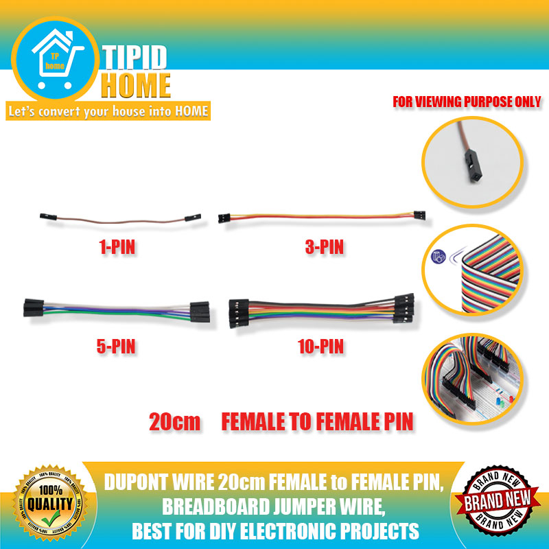 DUPONT WIRE 20cm FEMALE to FEMALE PIN, BREADBOARD JUMPER WIRE, BEST FOR ...
