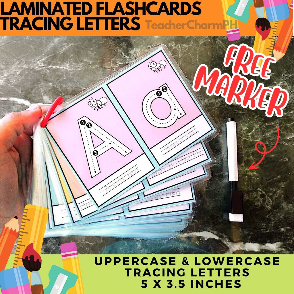 TRACING LETTERS uppercase & lowercase Laminated Educational Flashcards ...