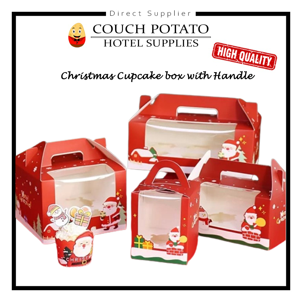 1pc Christmas Muffin Cupcake box with Handle Cupcakes Box Pastry Box (1 ...