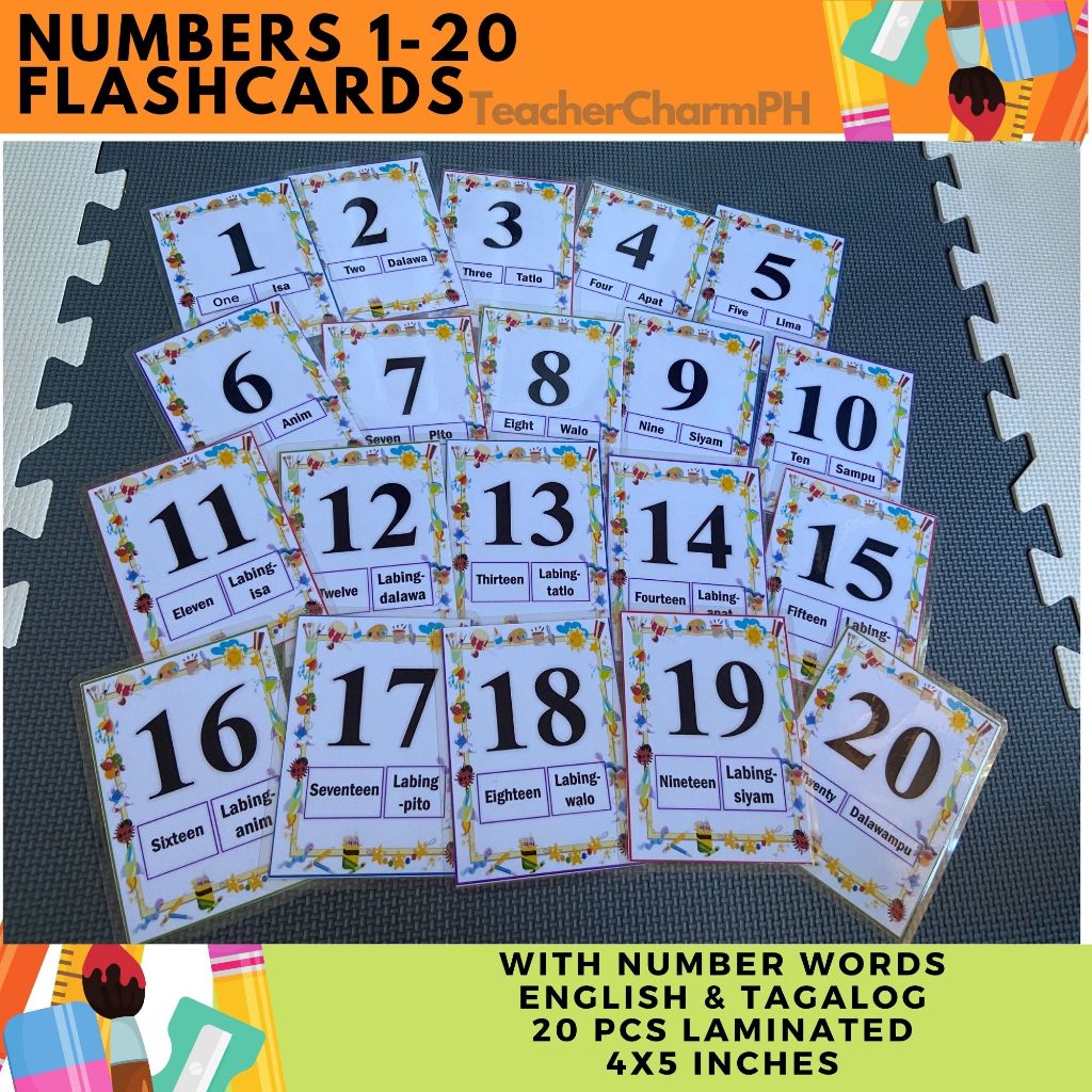 Numbers 1 to 20 Flashcards with Number Words English Tagalog | Shopee ...