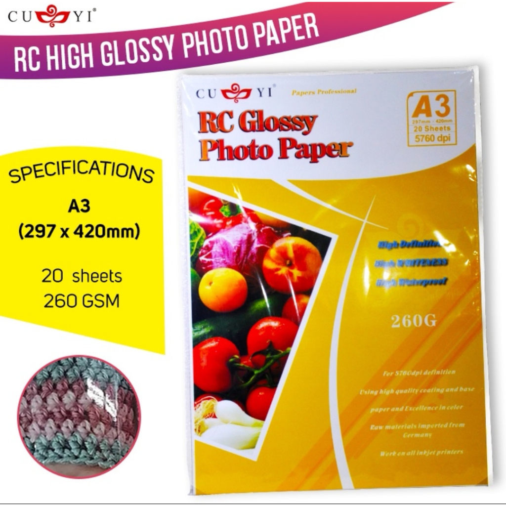 1820 A3 Size CUYI RC HIGH GLOSSY Photo Paper 260gsm Resin Coated Paper ...