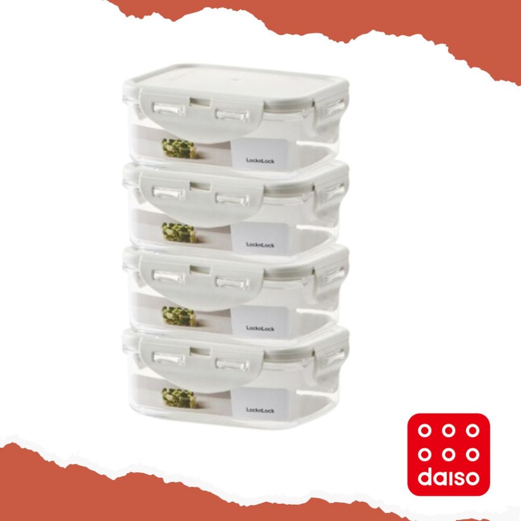 DAISO - Lock&Lock Antibacterial Stackable Airtight Containers Rectangular Light Grey 350ml ...