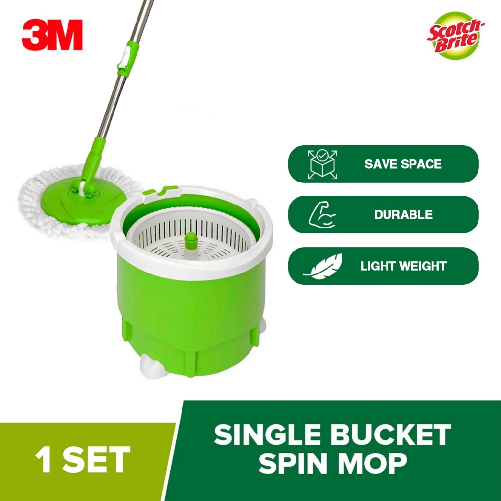 3M Scotch Brite Green Single Spin Mop Compact / Clean / 100% Microfiber ...