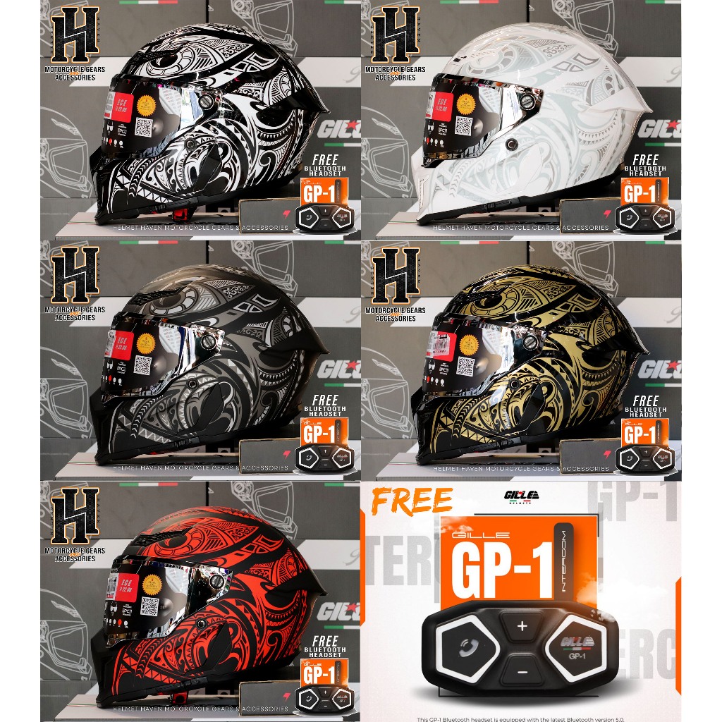 GILLE ASTRAL MAORI - Full Face Dual Visor Helmet FREE Gille GP-1 ...