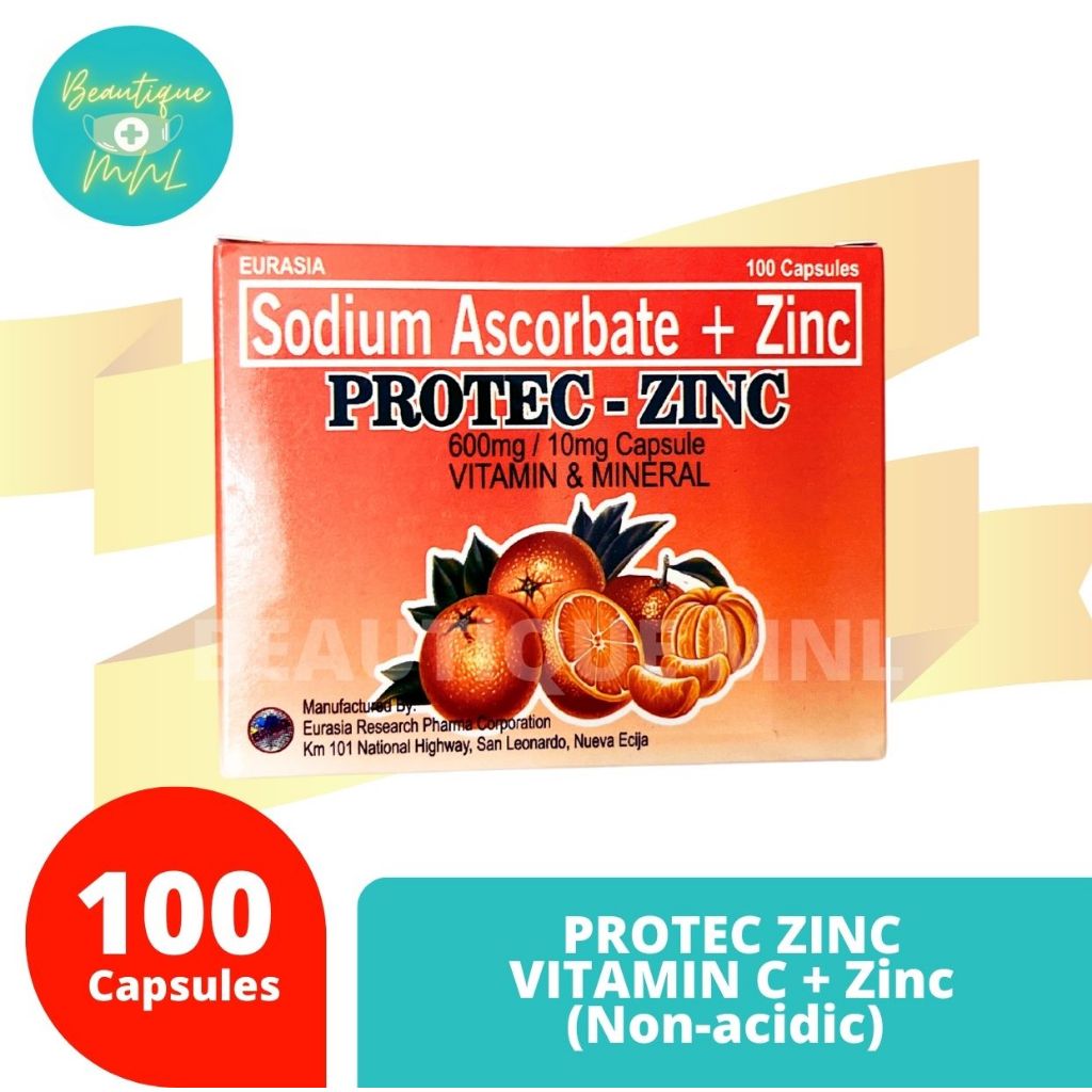 PROTEC ZINC - SODIUM ASCORBATE + ZINC Vitamin and Mineral (100 CAPSULES ...