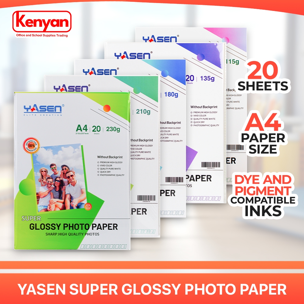 Yasen Super Glossy Photo Paper | 20 Sheets | A4 Size | Premium Coated ...