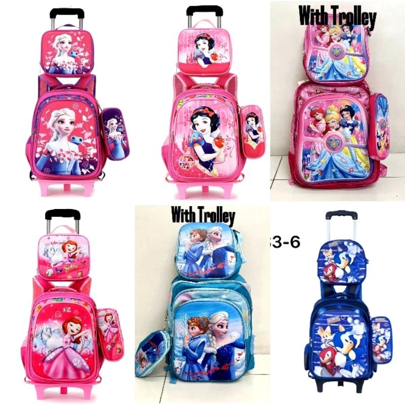 3in1 16inches Disney Princess Trolley Bag with Lunch Frozen Elsa Snow ...