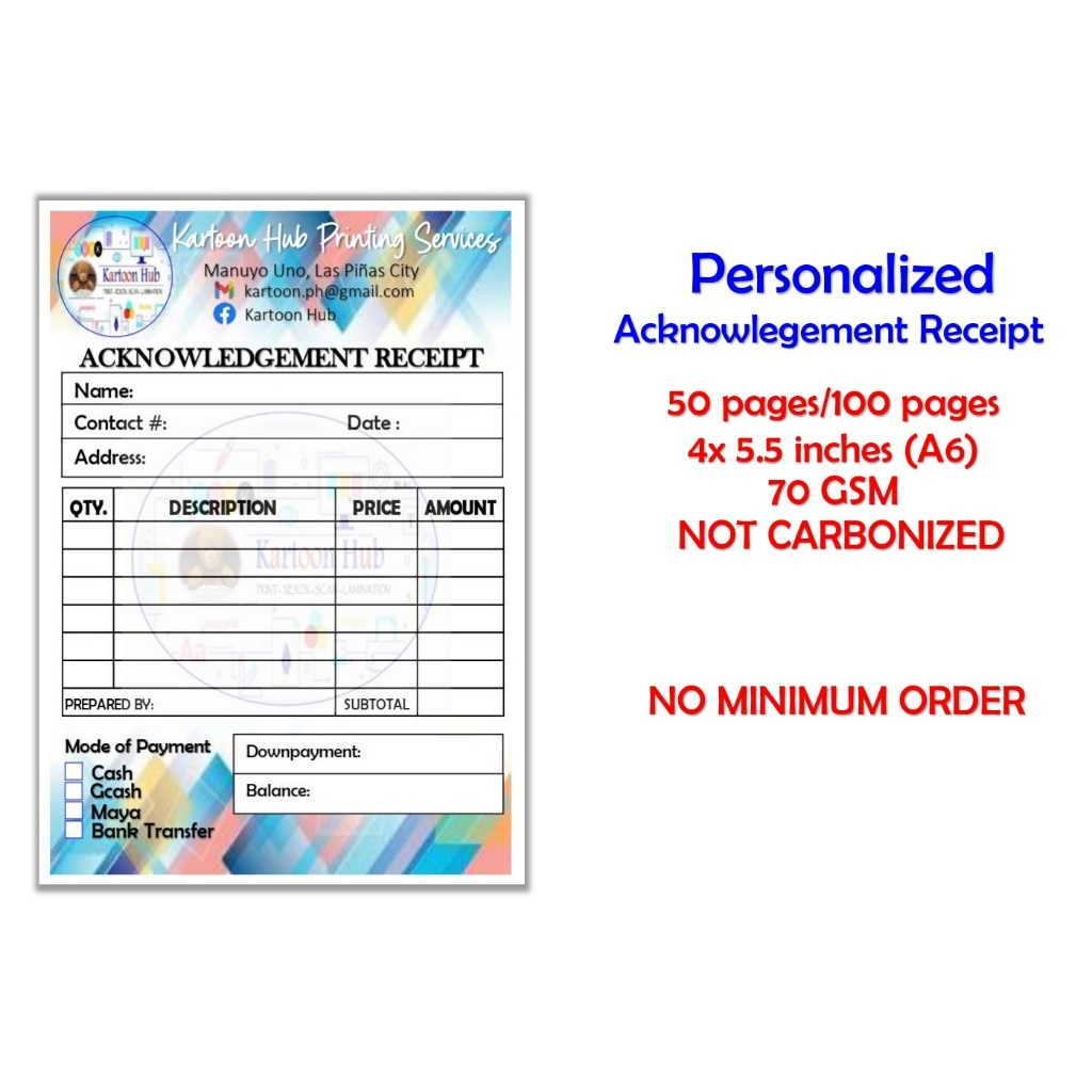 PERSONALIZED ACKNOWLEDGEMENT RECEIPT / PAYSLIP/ 4X5.5 | Shopee Singapore