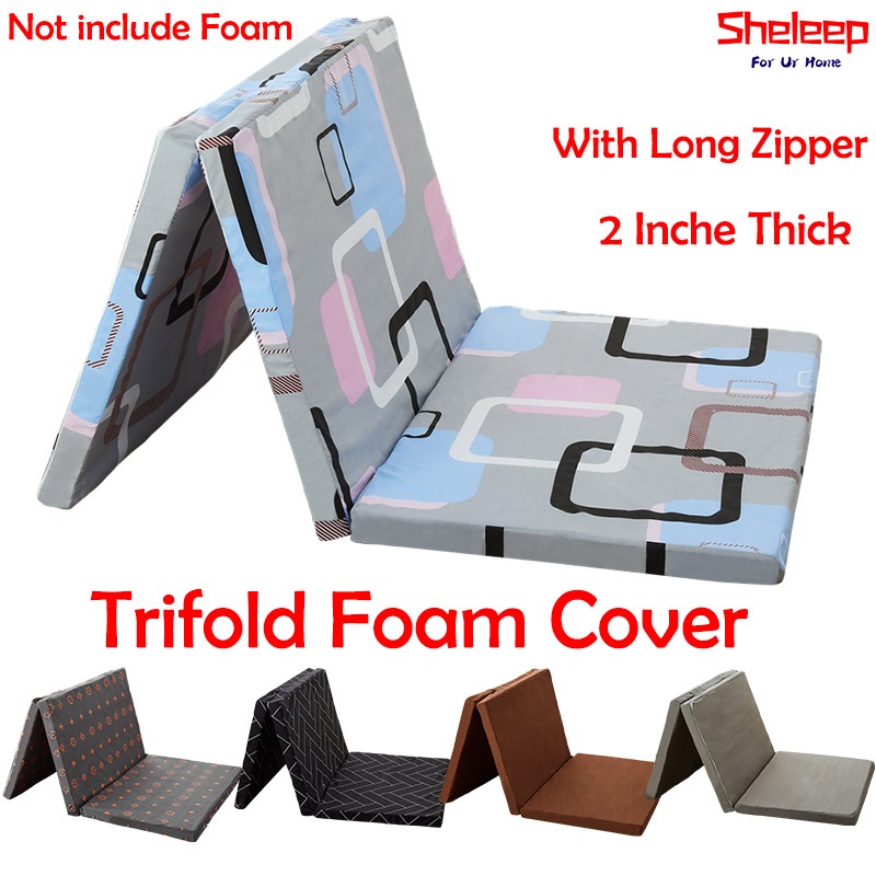 Sheleep Trifold Foam Cover with Long Zipper 2Inches Thick Foam Cover 3 ...