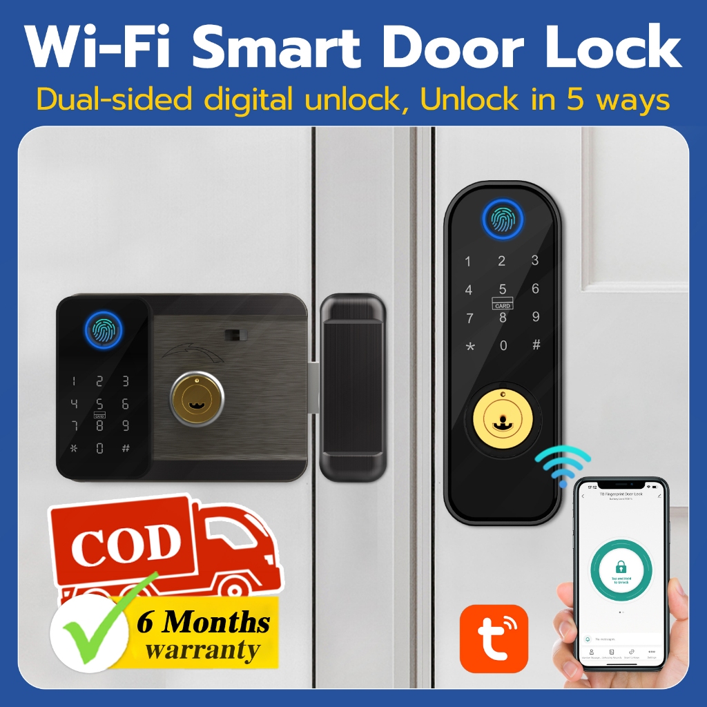 Outdoor Waterproof Smart Iron Door Lock Tuya App Double Fingerprints ...