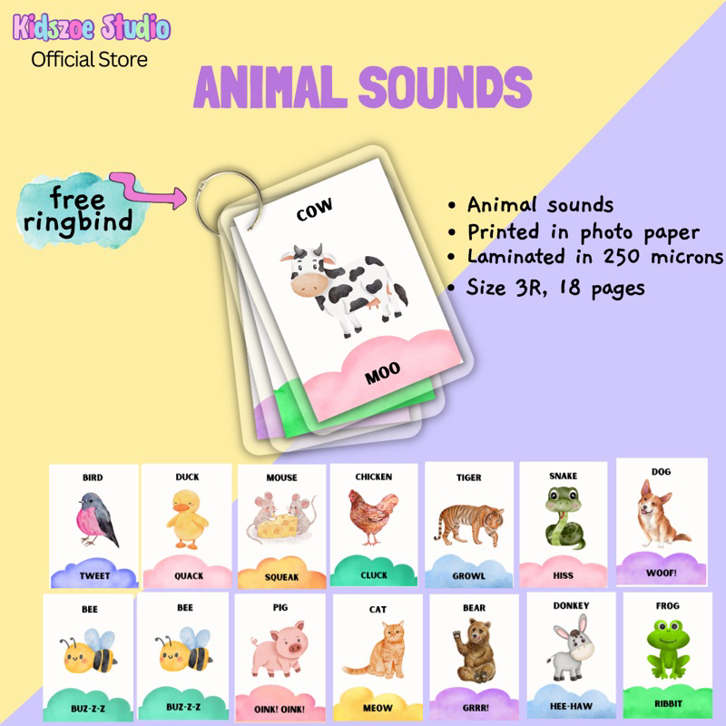 Animal names educational laminated flashcards for toddlers | Shopee ...