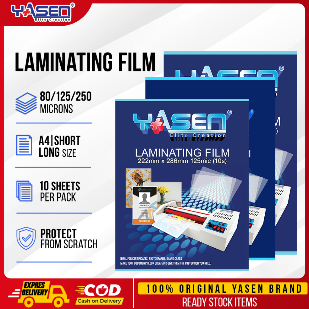 10 Sheets Yasen Laminating Film A4 | Short | Long 80/125/250 Microns ...