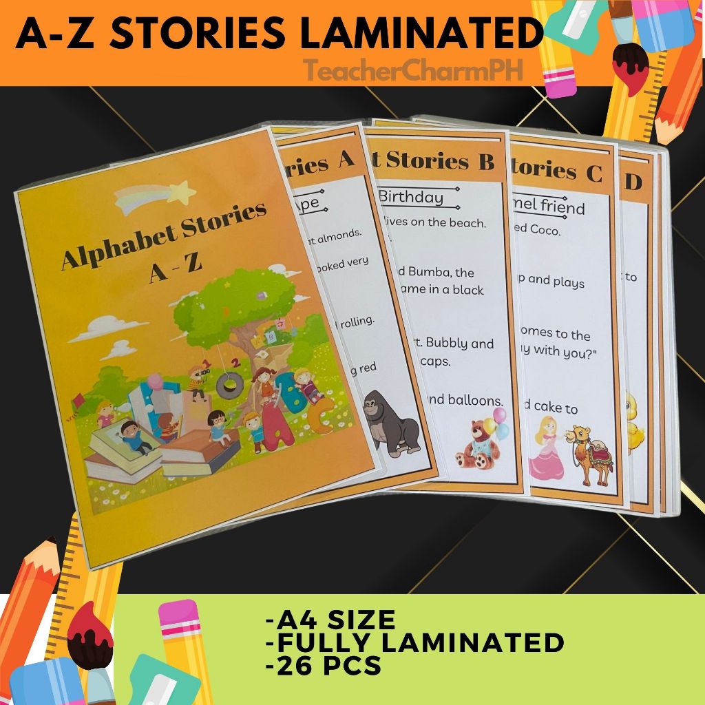 A to Z ALPHABET STORIES Chart A4 Size Laminated | Shopee Singapore