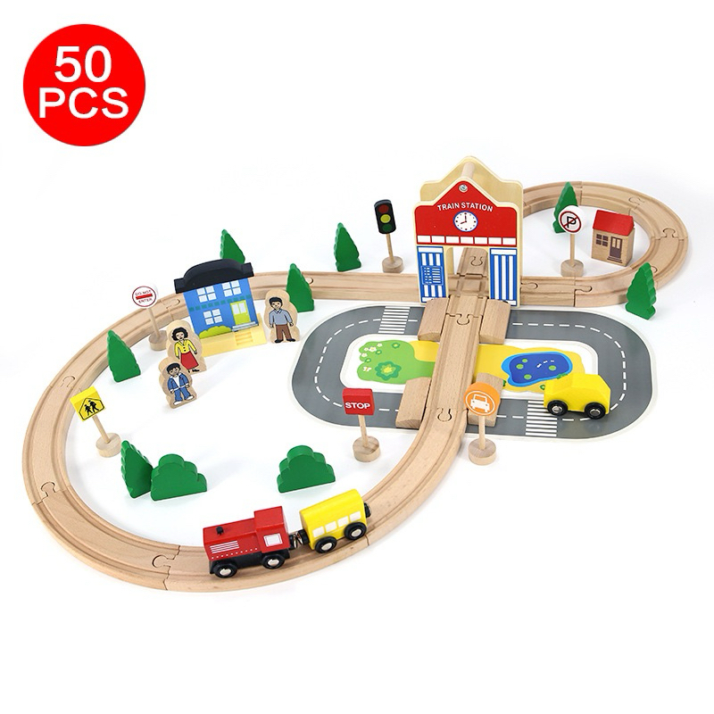 50pcs Wooden Train Set / Train Station Set | Shopee Singapore