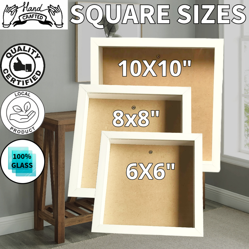 SQUARE SIZES Shadow Box Frame Hollow Transparent GLASS Art Box | Shopee ...