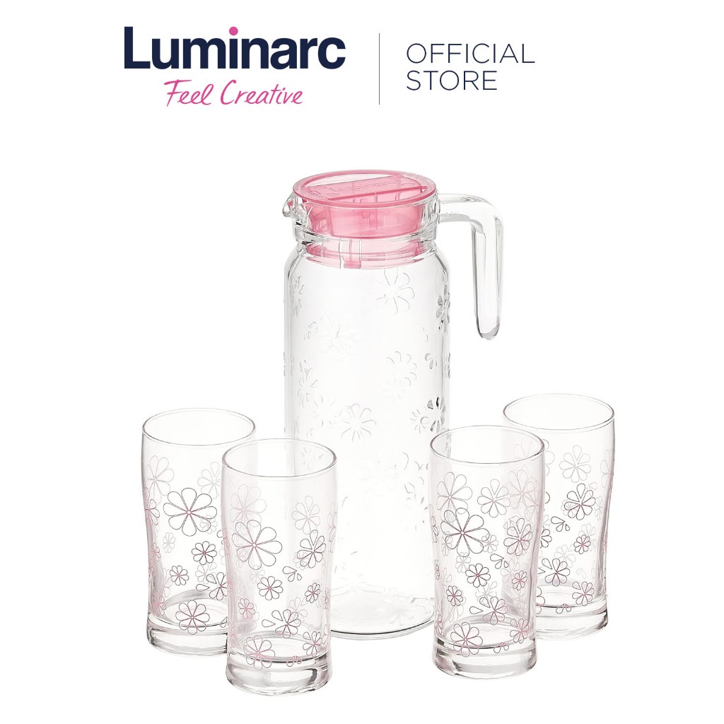 Luminarc Embossment Flower Jug 1.1L Jug Glass Pitcher | Shopee Singapore