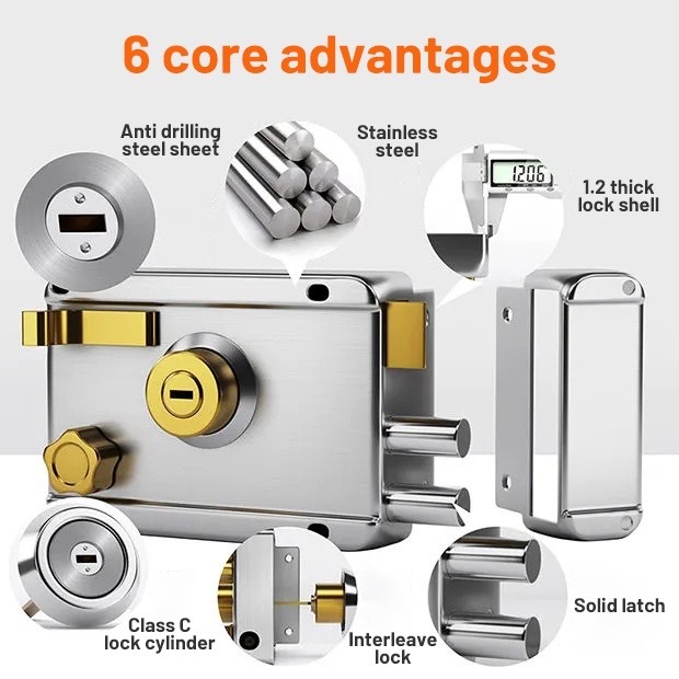 Stainless Steel Main Door Lock Set Strong Deadbolt Gate Lock Universal ...