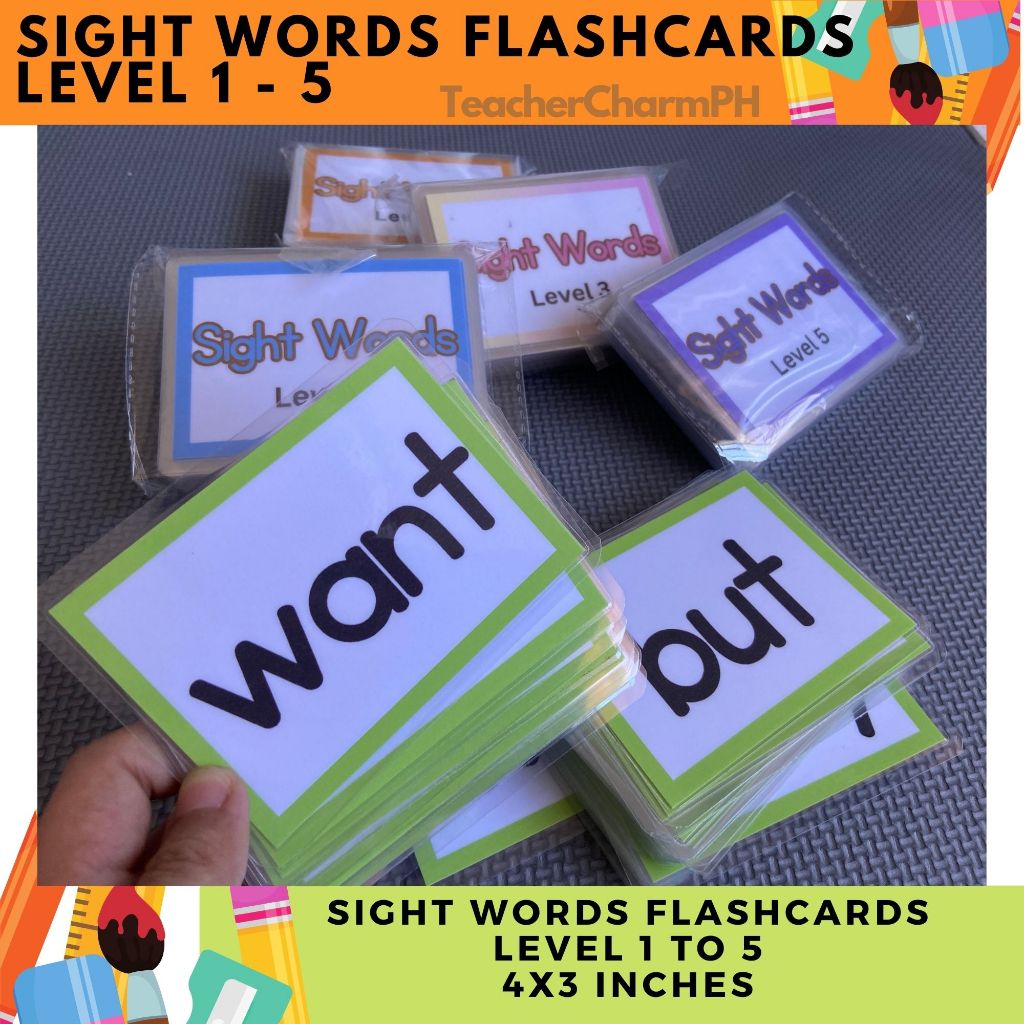 SIGHT WORDS FLASHCARDS Level 1 to 5 Laminated Educational Flashcard ...