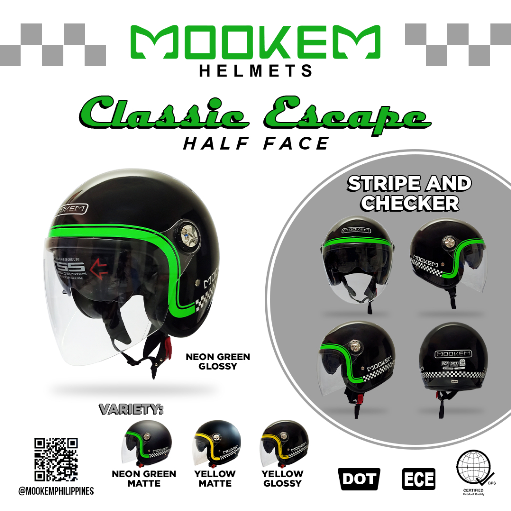 Mookem P001-Classic Escape - STRIPE & CHECKER - Half Face Dual Visor ...