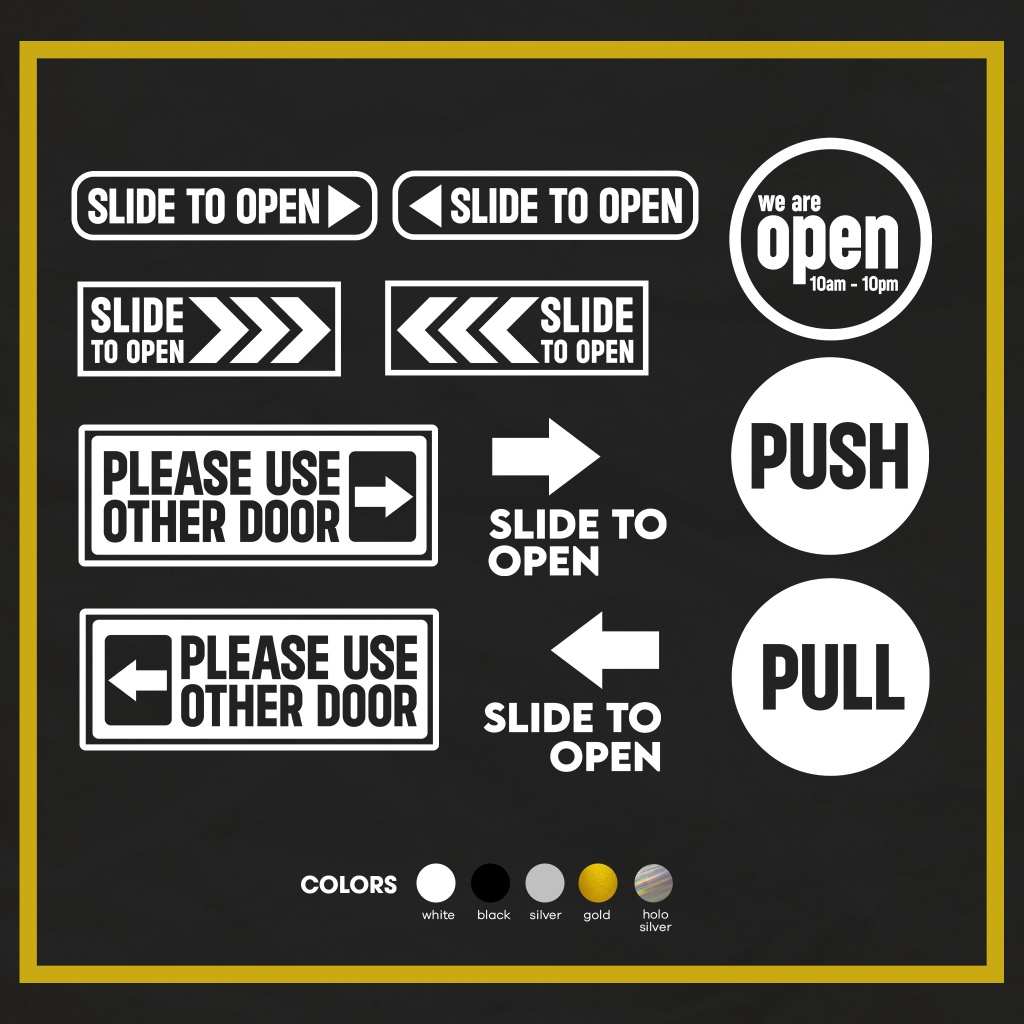 Door/Window Sign Sticker DECAL / Slide to open door sign / arrow right ...