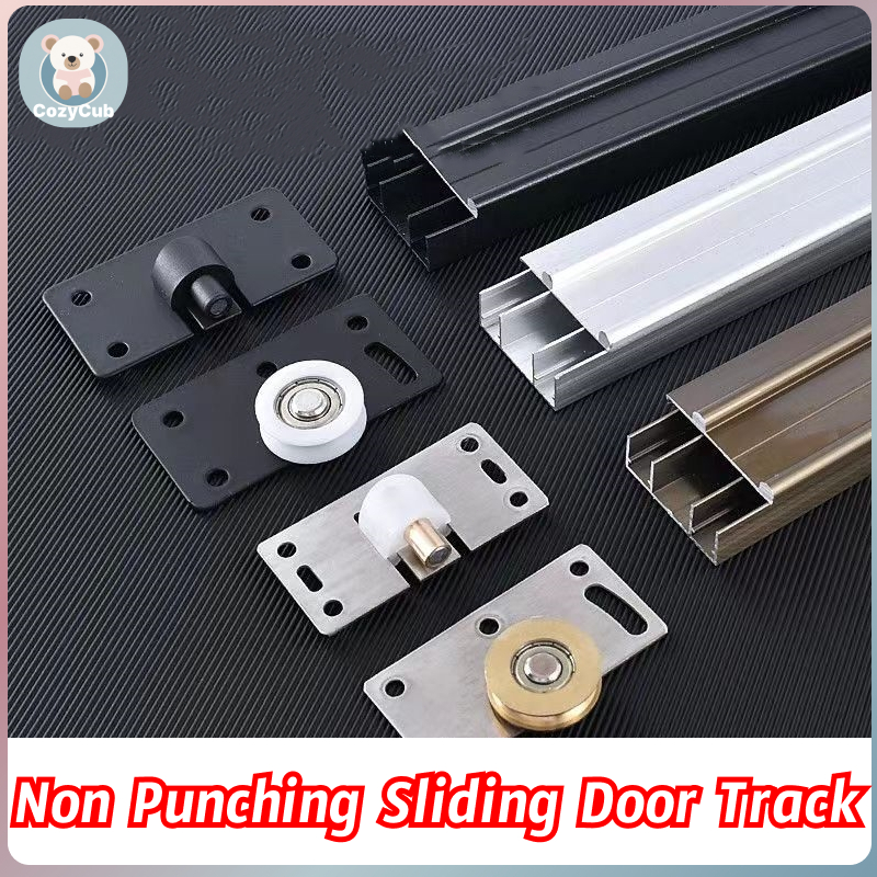 1M/1.5M Sliding Track Cabinet Wardrobe Roller Set Sliding Door Railing ...