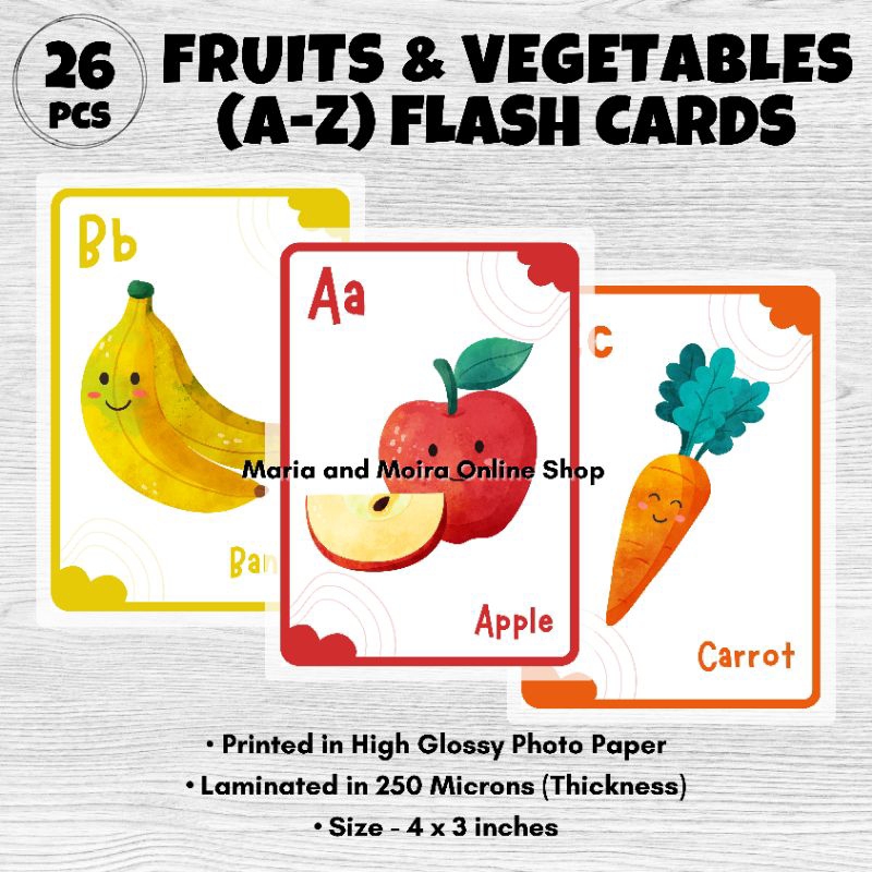 A-Z FRUITS & VEGETABLES FLASH CARDS • Laminated Educational Flashcards ...