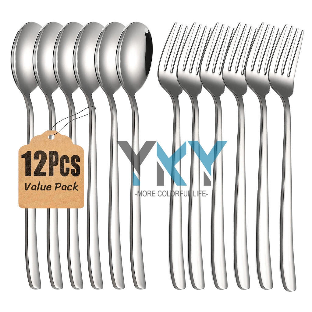 12pcs Korean Spoon and Fork Set Dinner Cutlery Set Stainless Steel Flatware Spoon Fork Chopstick ...