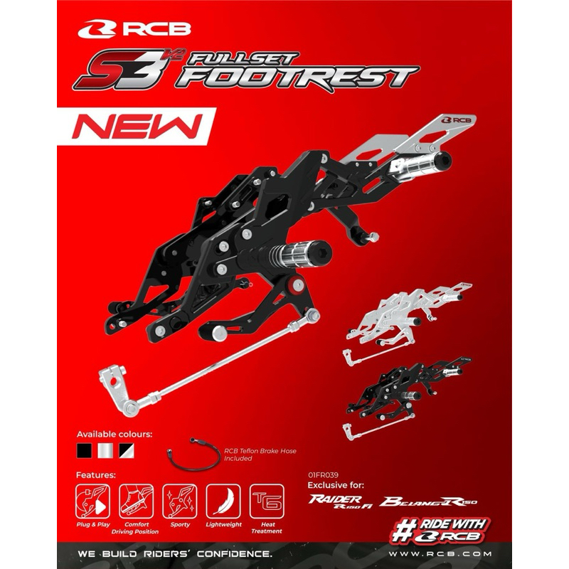 RCB FOOTREST/ FULL SHIFTER RAIDER 150 CARB/Fi S3-V2 | Shopee Singapore