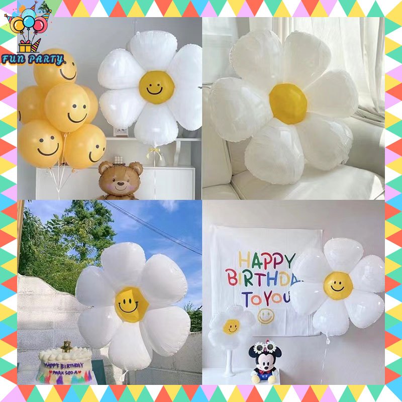 Yellow And White Daisy Flower Balloons White Macaron Pastel Flower ...