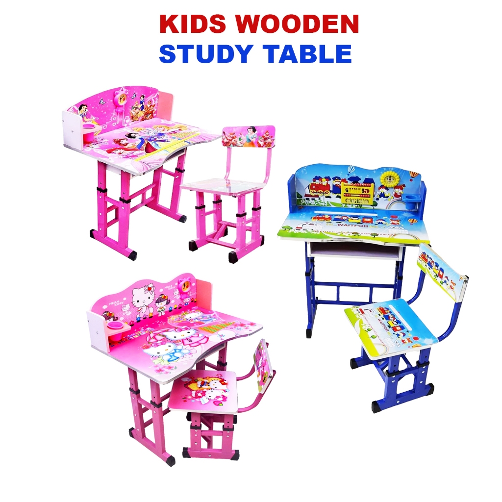 Study Wooden Table with Chair Cartoon Character Kids Study Table and ...