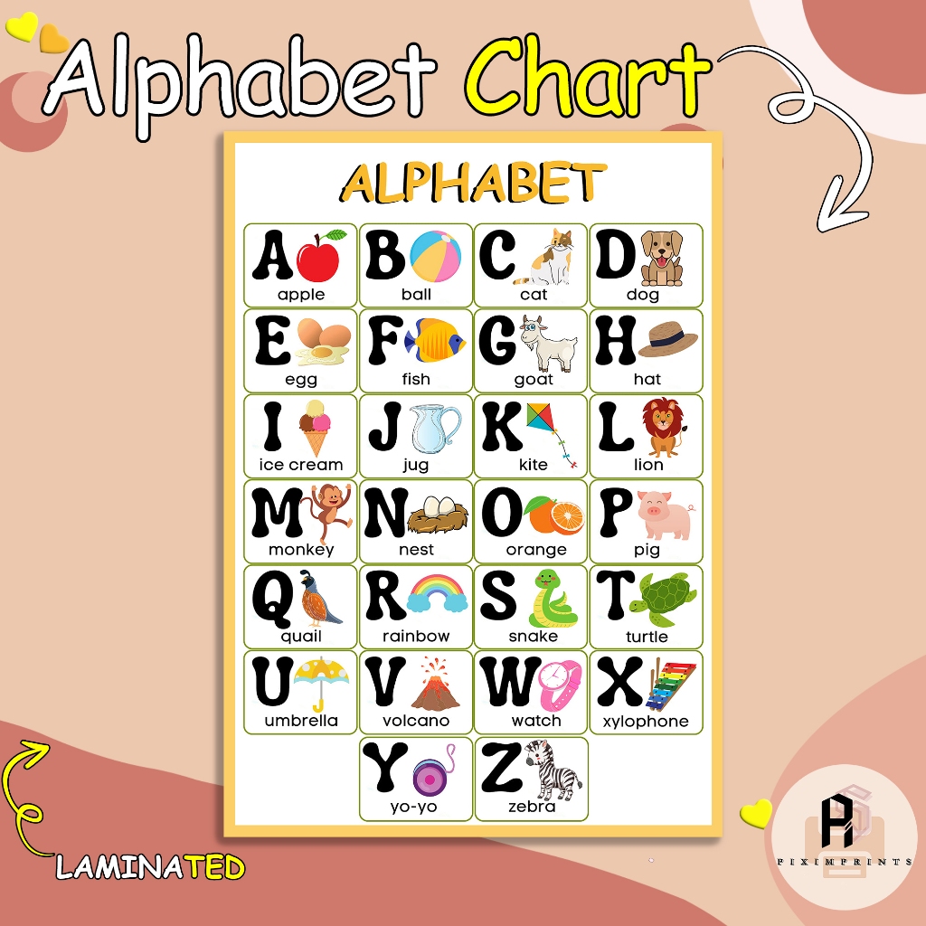 Alphabet Chart Learning Materials for Kids (Laminated) | PiXimprints ...