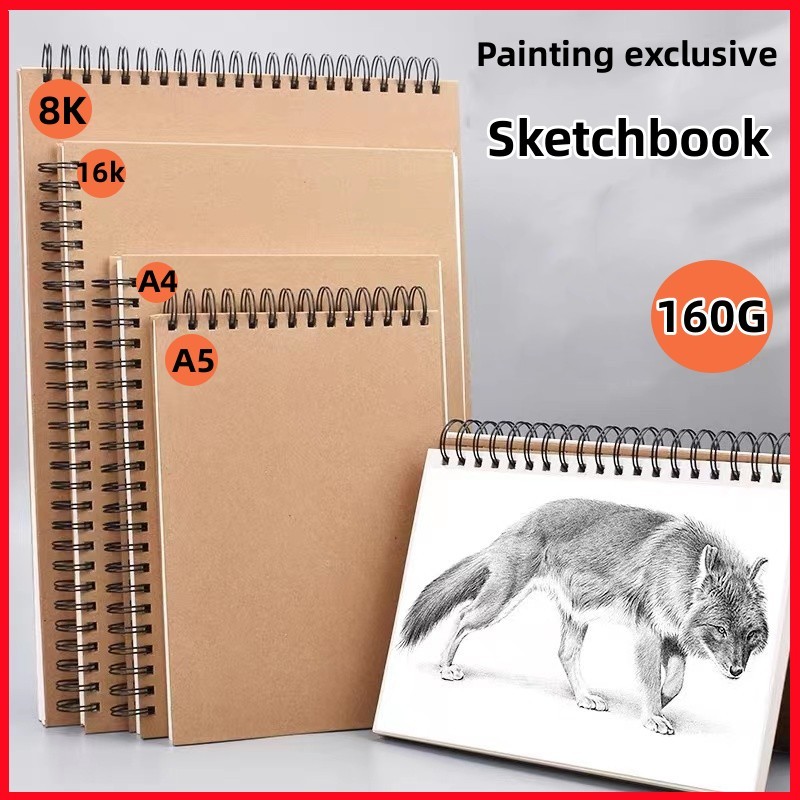 8K/16K Double Spring Sketch Book Big A4/A5 Kraft Blank Sketch Pad with ...