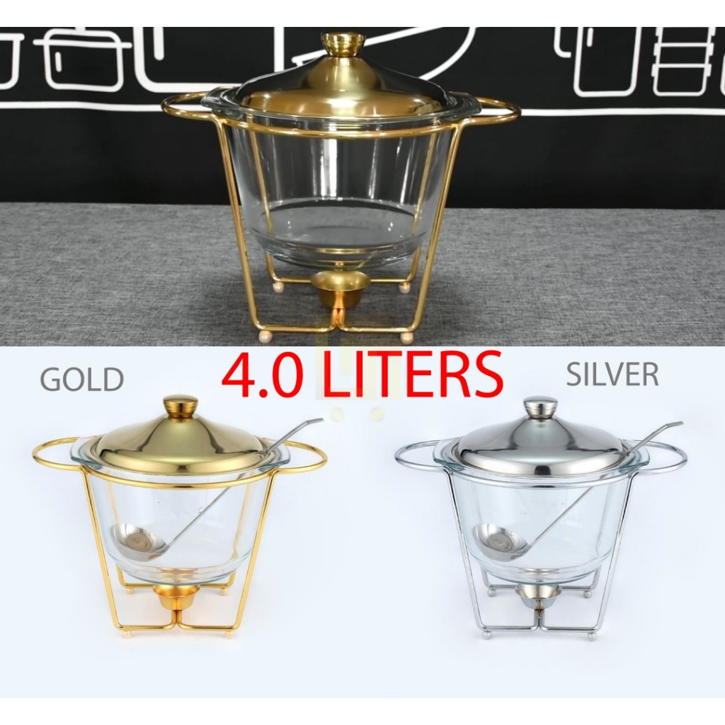 Luxury Gold or Silver 4L Chafing Dish Deep Glass Buffet Stove with ...