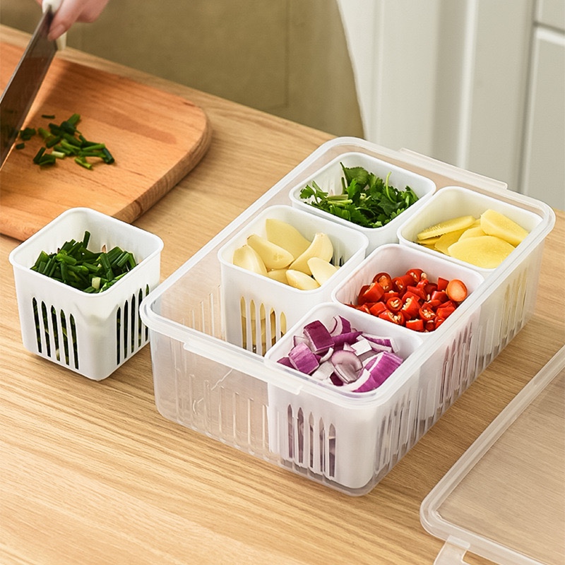 Food Ingredients Storage with Drain Box (6 mini containers) | Shopee ...