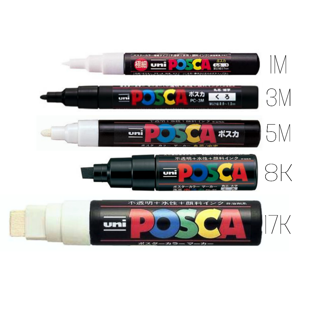 UNI POSCA WHITE/BLACK 1M 3M 5M 8K 17K ACRYLIC MARKERS (SOLD PER PIECE ...