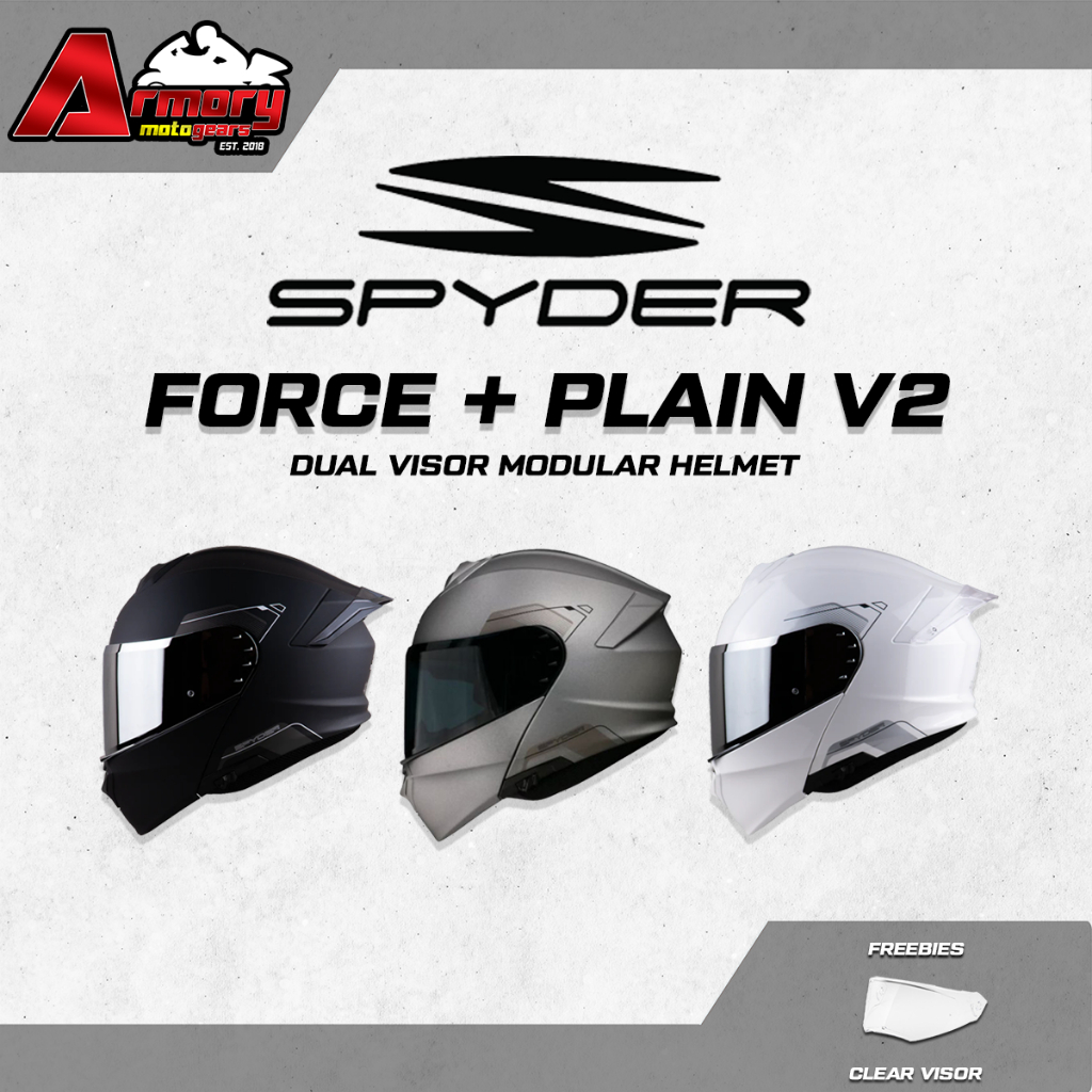 SPYDER FORCE + PLAIN V2 DUAL VISOR MODULAR HELMET | Shopee Singapore
