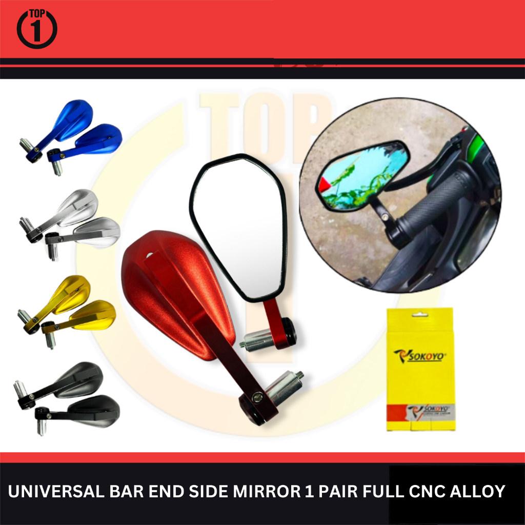 Top1 Motors 1 Pair Full CNC Alloy Universal Bar End Side Mirror For ...