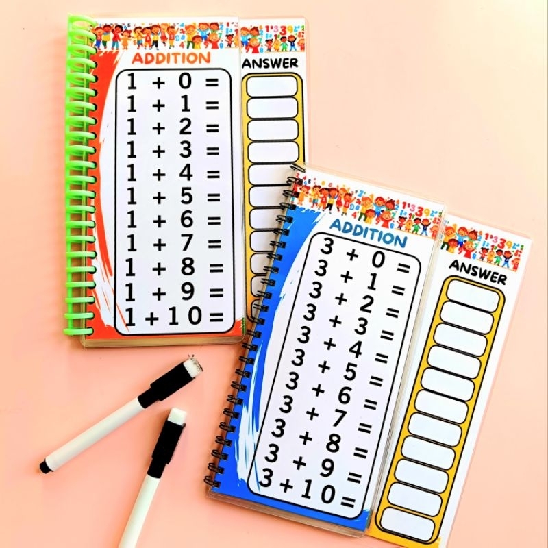 Math Write and Wipe with FREE marker (Addition, Subtraction ...