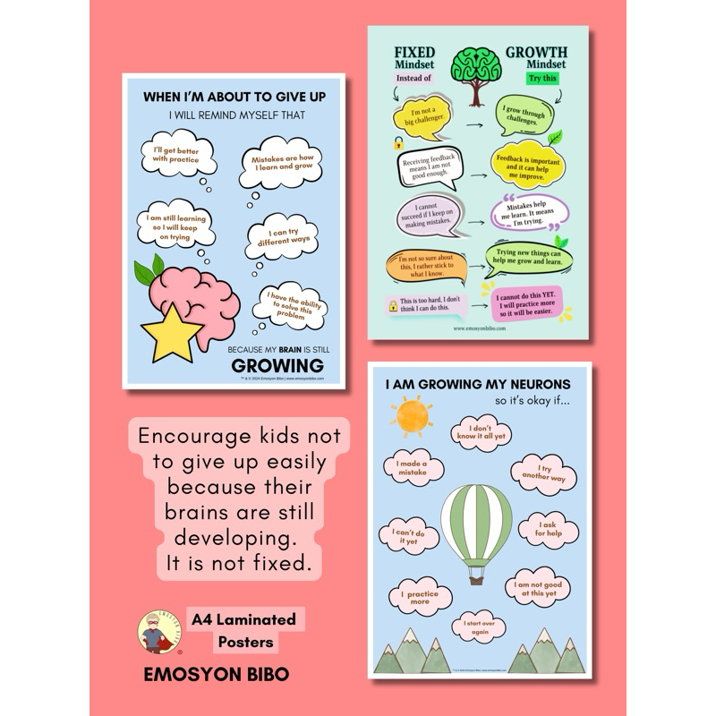 Growth Mindset Posters for Kids - Laminated Educational Materials Wall ...