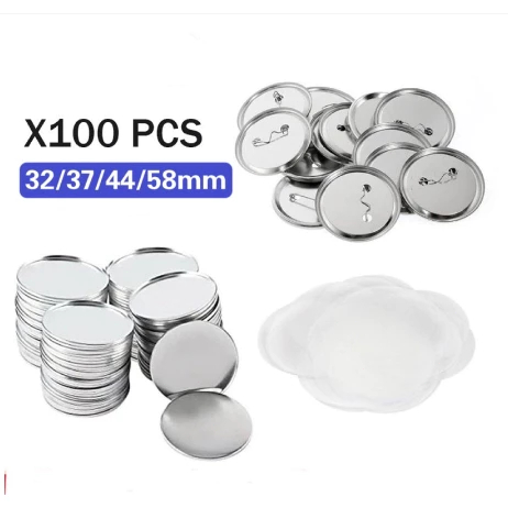 100Pcs 25/32/37/44/58mm Metal back DIY Badge Button Pins Blank Raw Material pins buttons badges ...
