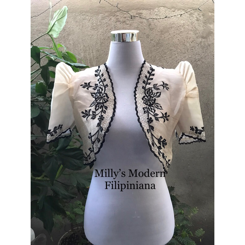 Modern Filipiniana Bolero Beige and Black embroidery / Mestiza sleeve ...