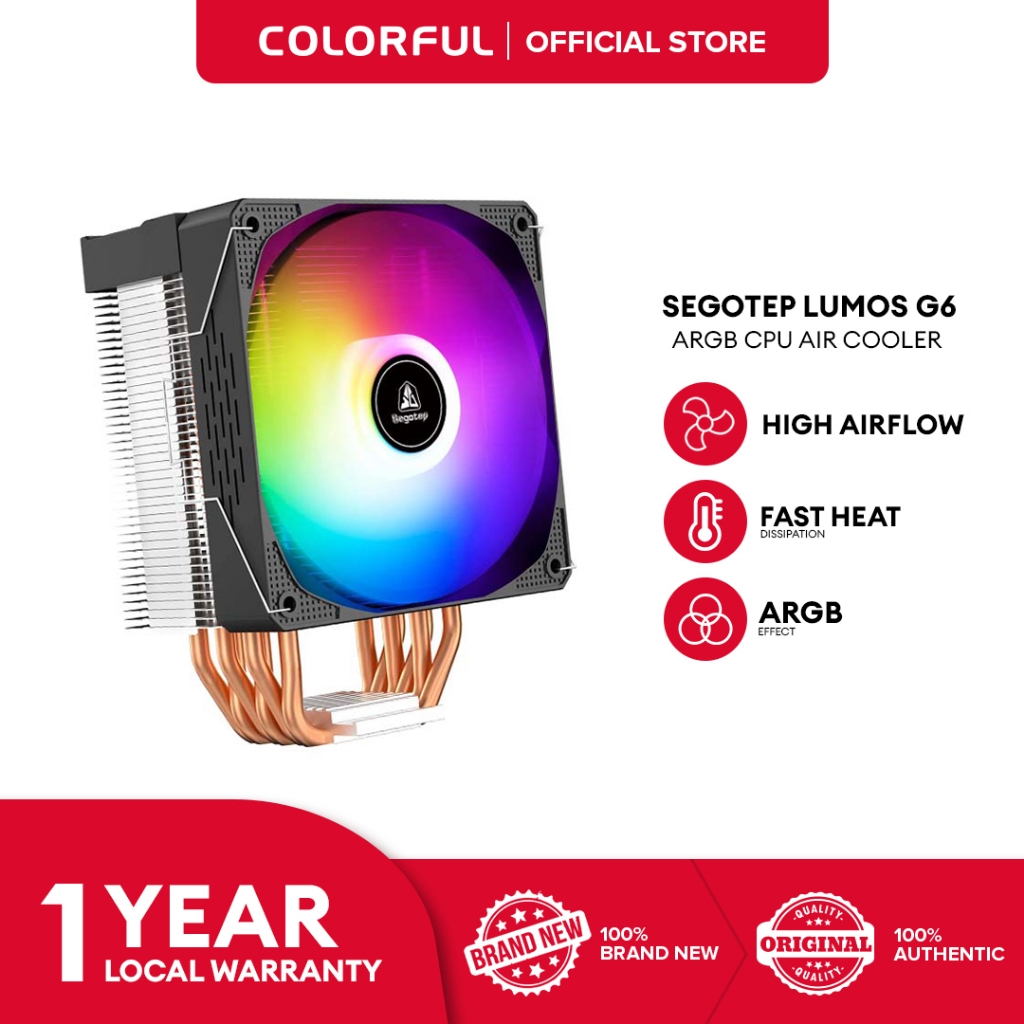 Segotep Lumos G6 Copper Heat Pipe Tower ARGB Lighting CPU Air Cooler ...