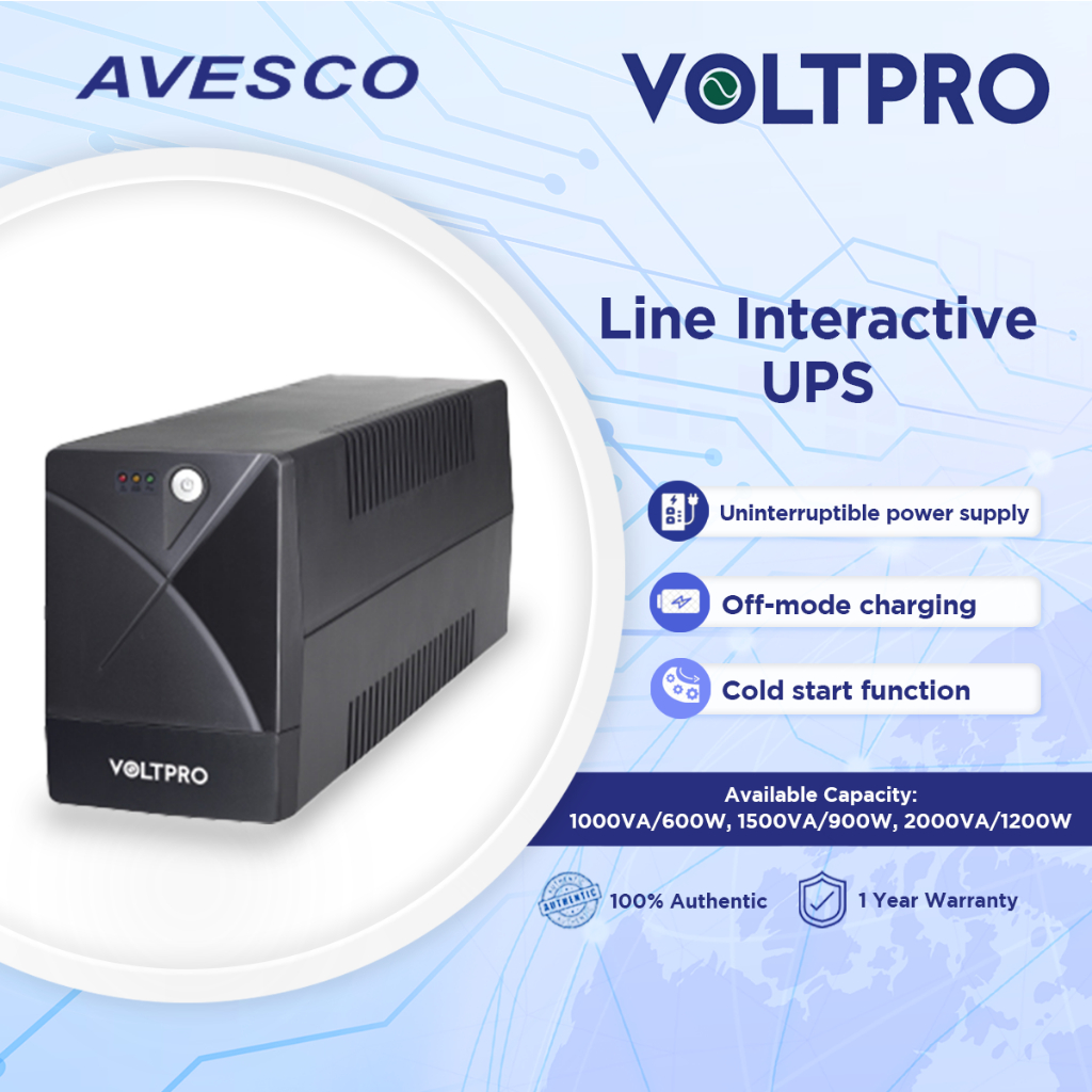 VoltPro Line Interactive UPS | with AVR and USB port | VRLA Batteries | 1KVA/600W capacity ...