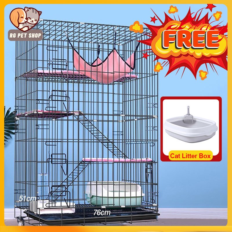 Cat Cage 4 Layer With Litter Box Pet Cage Foldable Sturdy Pet Furniture ...